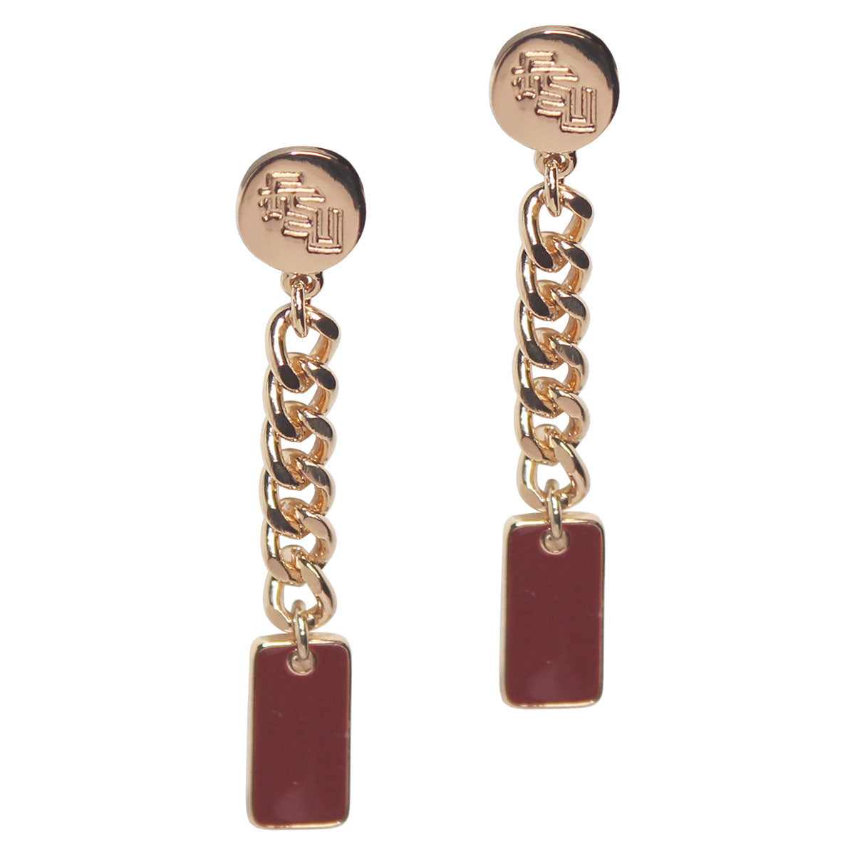 Emerson Street Stacked FSU Chain Dangle Stud Earrings – Garnet & Gold
