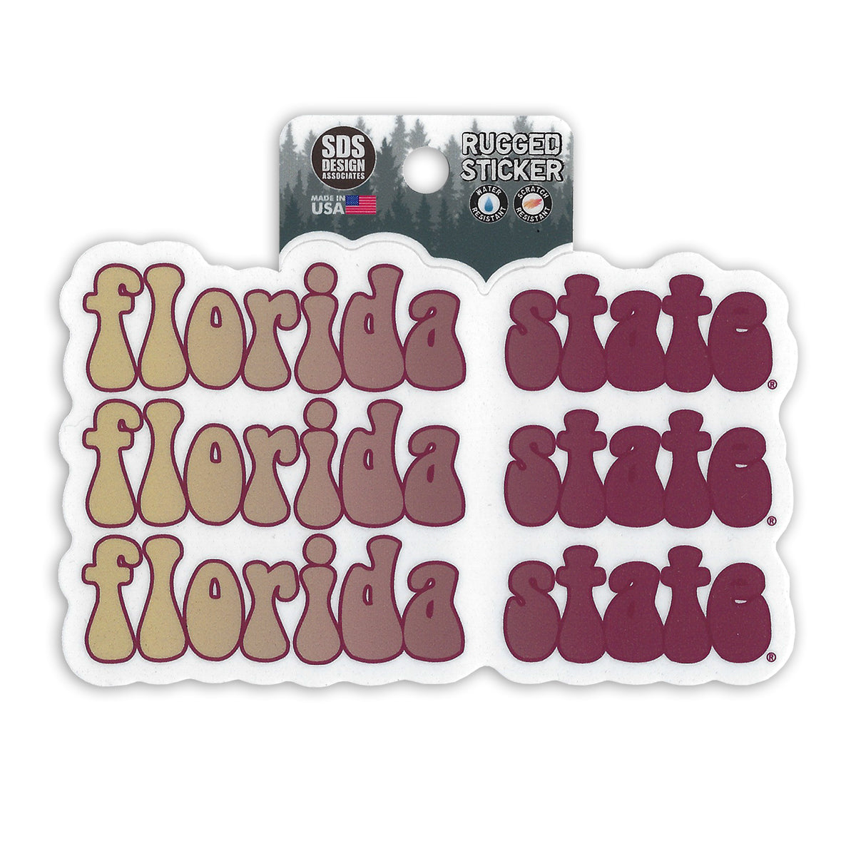 SDS Repeat Florida State Bubble Text 5' Rugged Decal – Garnet & Gold